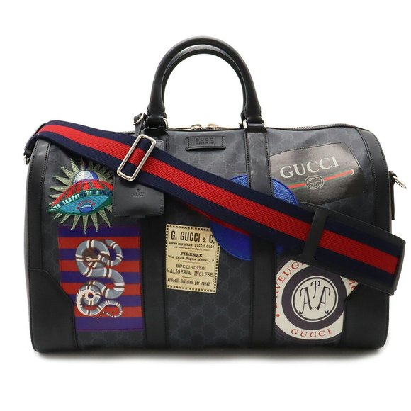Gucci | Bags | Gucci Gucci Gg Supreme Carryon Duffle Bag Boston Embroidery Patch Pvc Black ...